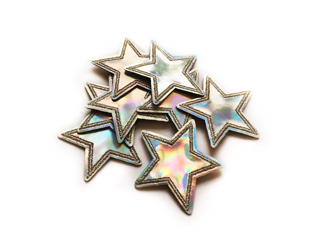 1+ Iridescent Accessories - Silver Star Patch Embroidered Shiny Space ...