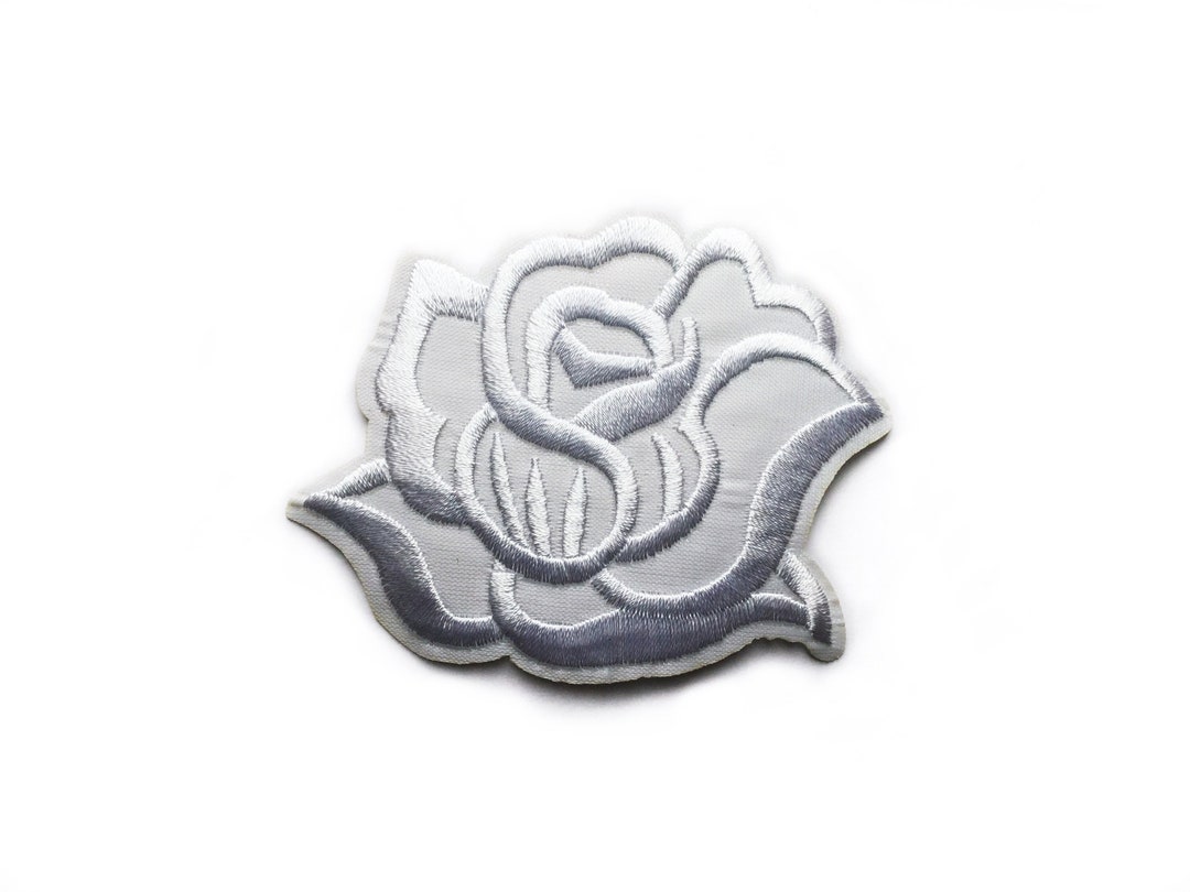 Solid White Rose Patch - White Flower Iron on Patch - Jacket Patch ...