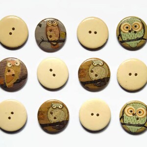 Owl Buttons - 25mm Wooden Buttons Cute Forest Animal DIY Autumn Craft ...