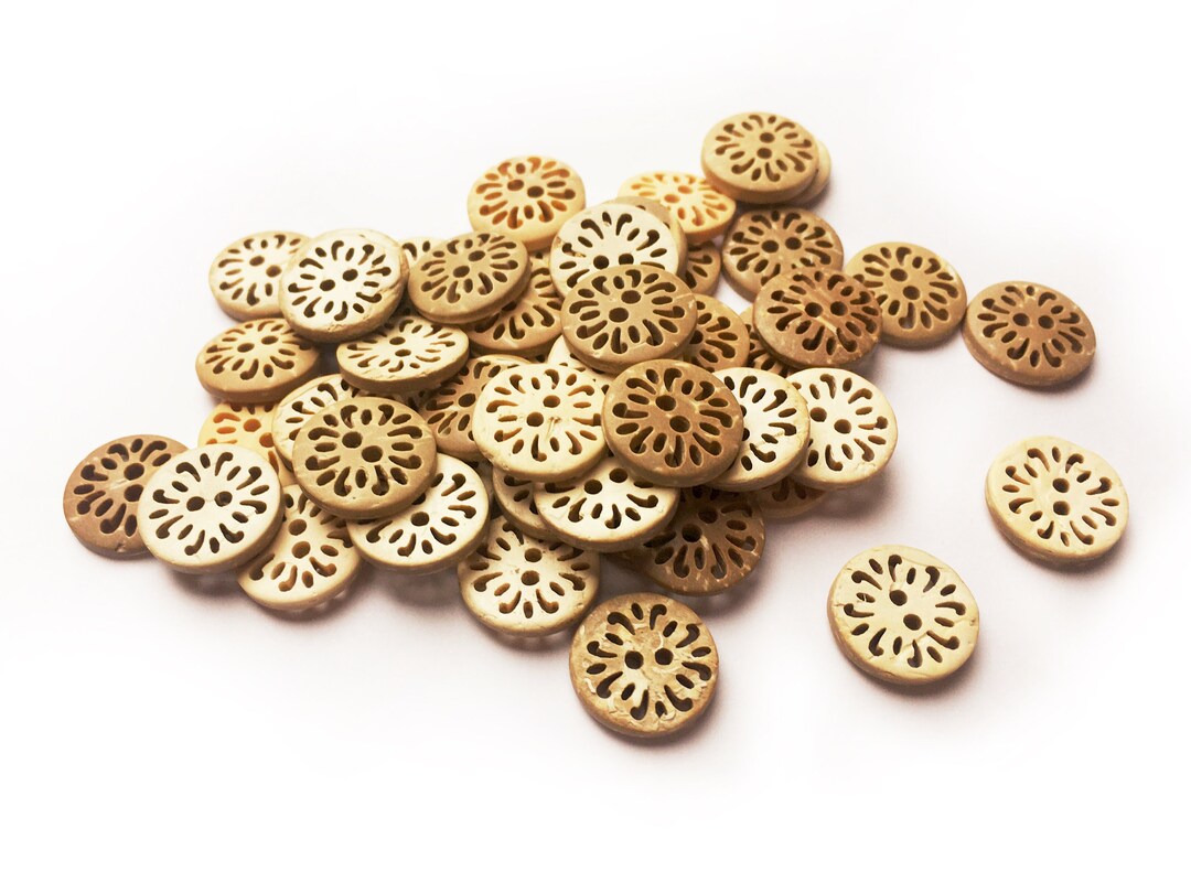 5/10 Coconut Shell Buttons Half Inch Buttons 13mm Brown Natural Pierced ...