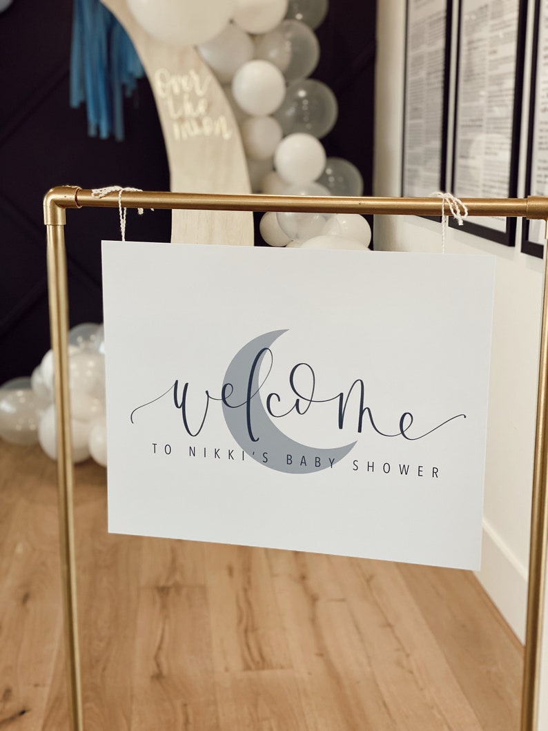 MOON and STARS WELCOME Party Sign Over the Moon Baby | Etsy