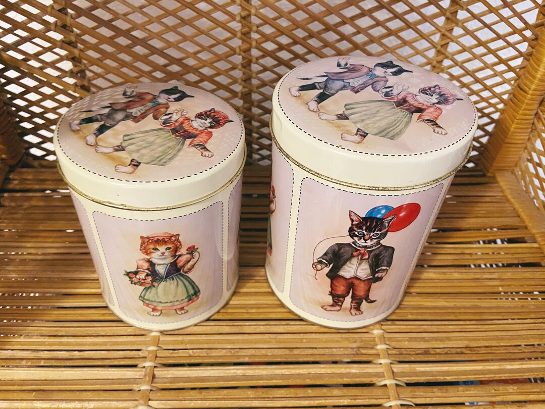 Vintage Antique Cylindrical Cat Tin // Anthropomorphic Cats Cylinder ...