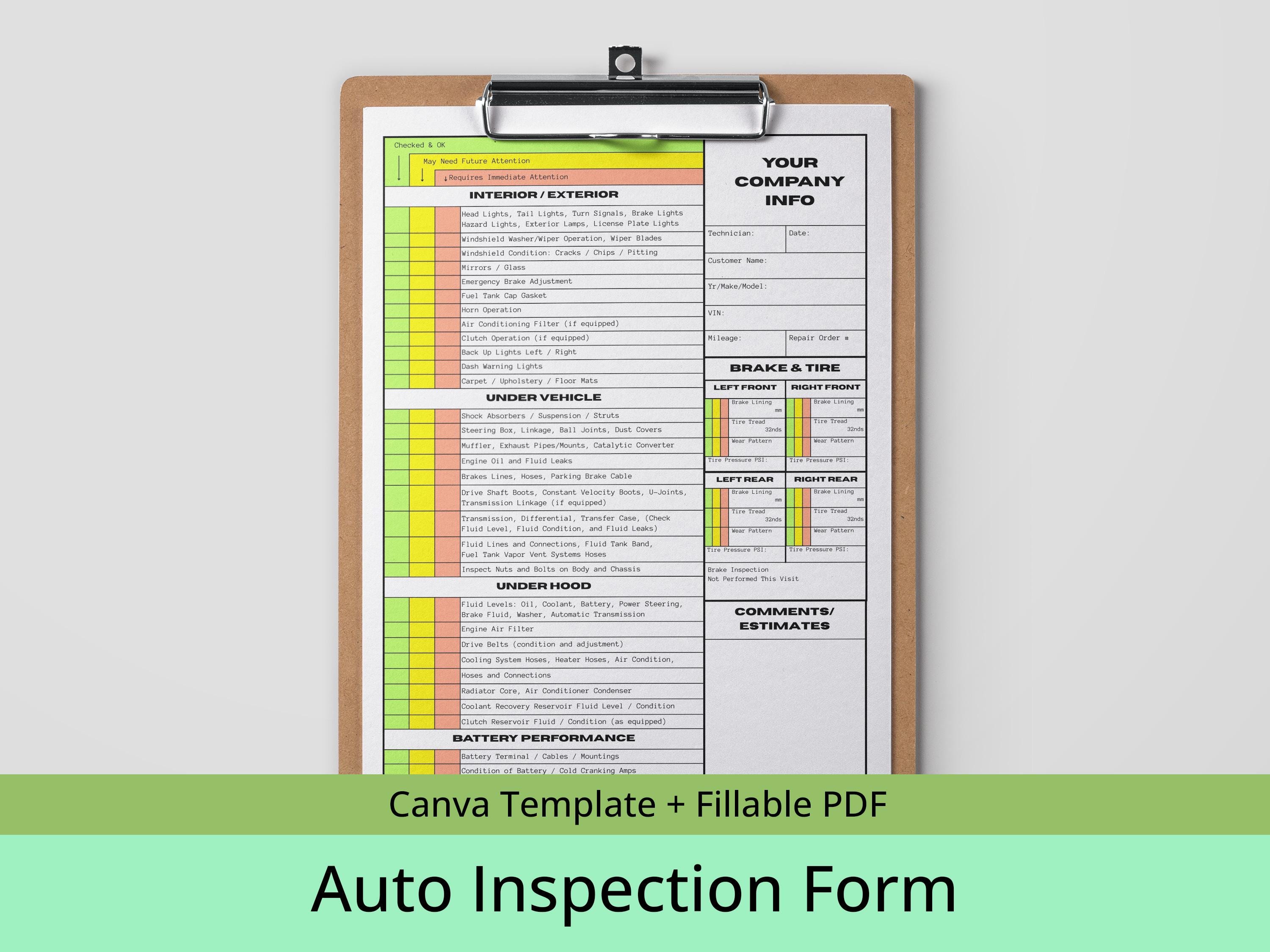 Editable Vehicle Inspection Form Canva Template Printable Car