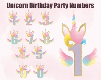 number clipart. watercolor Unicorn Clipart.Floral Numbers | Etsy