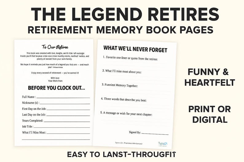 The Legend Retires | Funny Retirement Memory Book – Digital Download ...