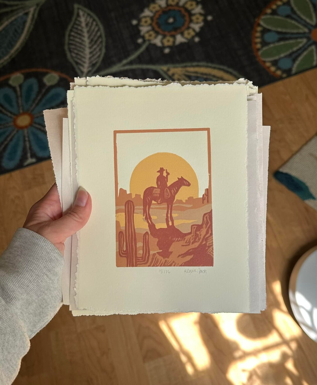 Western Cowboy Linocut Print - Etsy