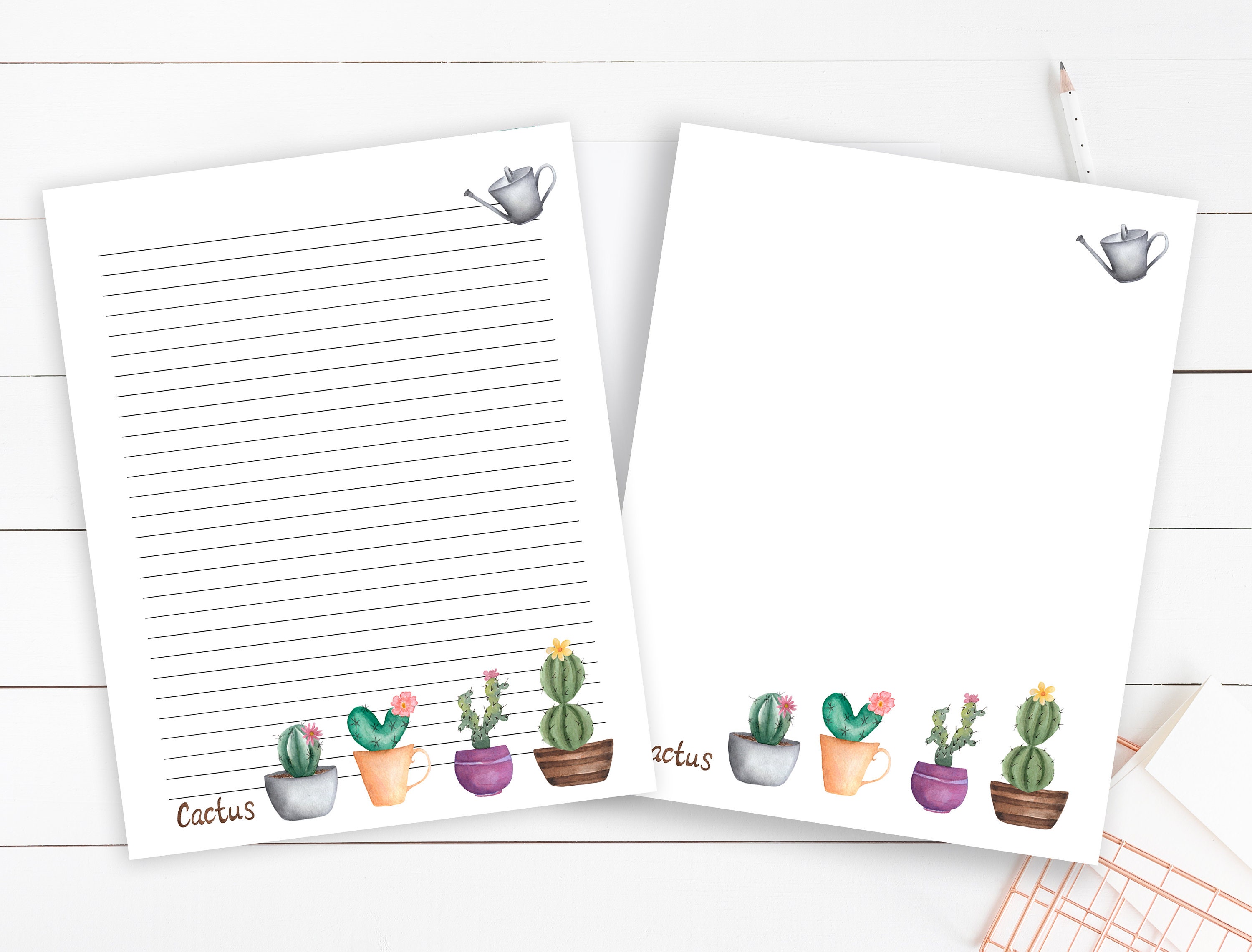 Cactus theme Printable Lined Stationery Paper US Letter - Etsy España