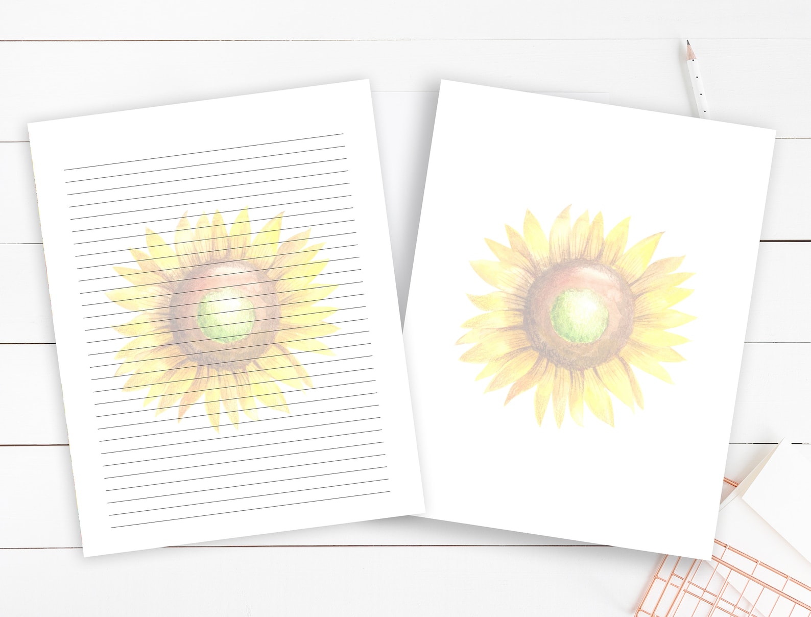 Printable Sunflower Lined Letter Writing Paper, Set of 3, 8.5 X 11 In ...