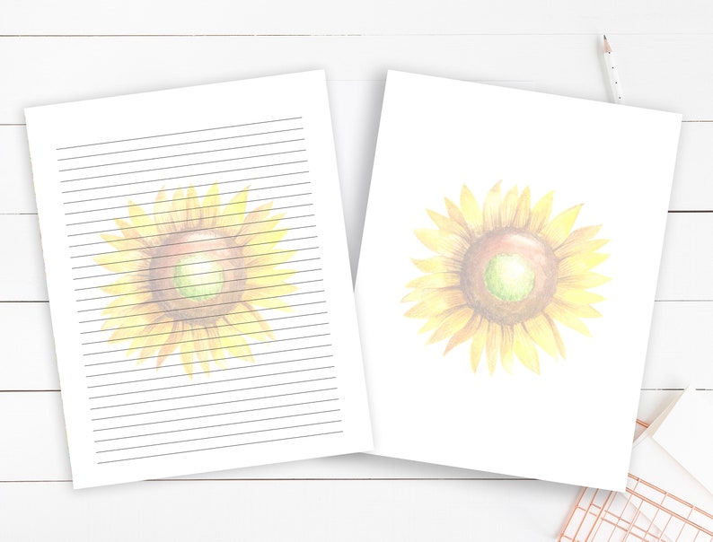 Printable Sunflower Lined Letter Writing Paper, Set of 3, 8.5 X 11 In ...