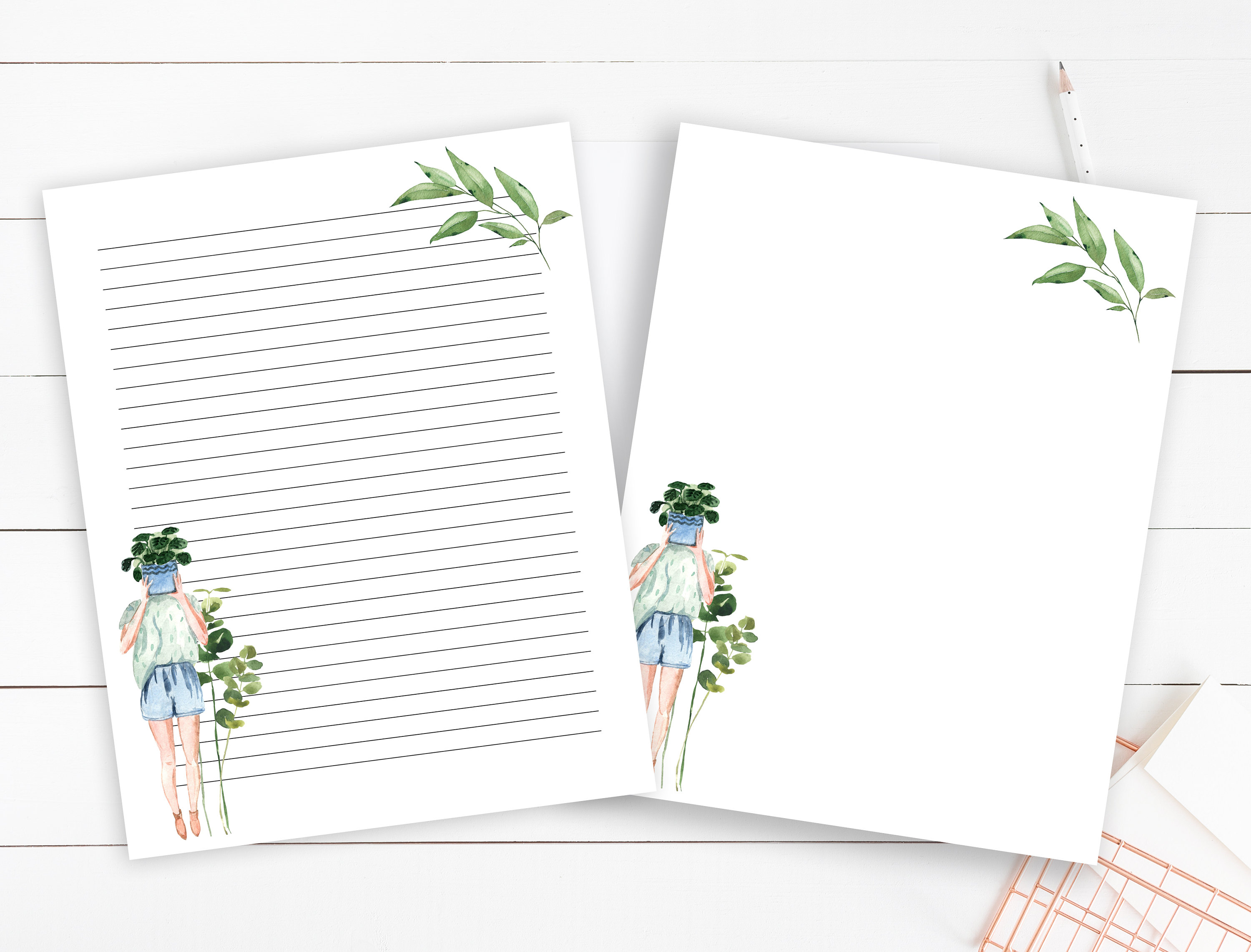 Plant Theme Letter Writing Stationary, Lined Writing Paper Printable ...