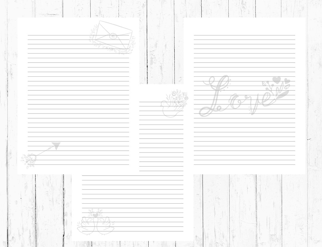 Watermark Love Theme Blank and Lined Printable Writing Paper, Black and ...