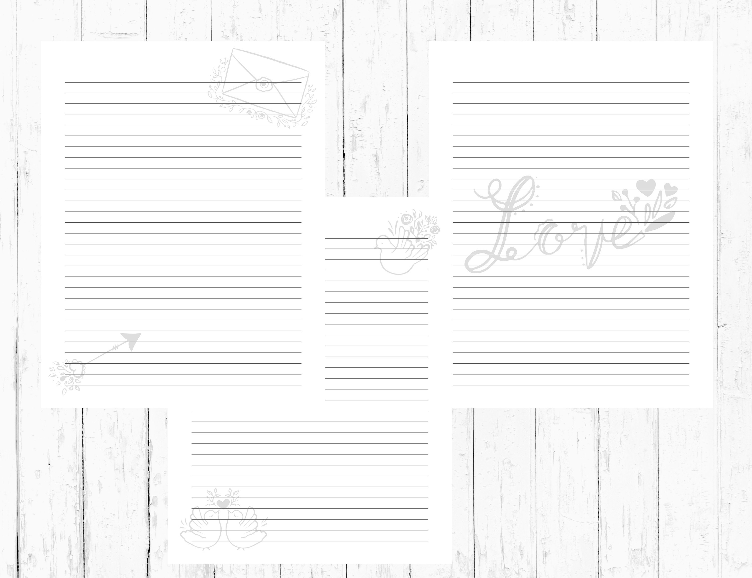 Watermark Love Theme Blank and Lined Printable Writing Paper, Black and ...