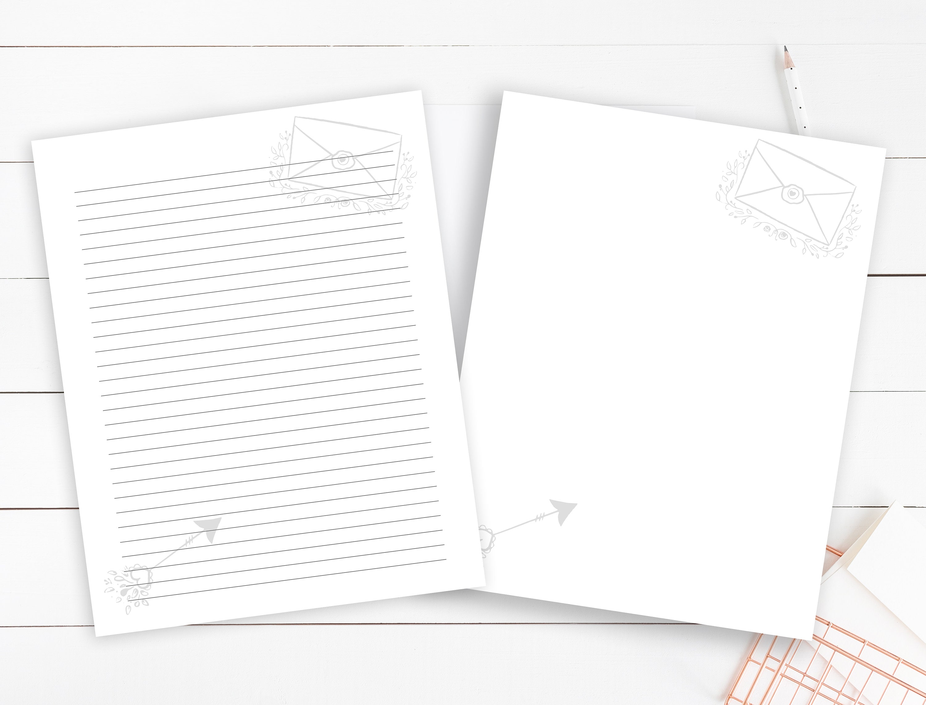 Watermark Love Theme Blank and Lined Printable Writing Paper, Black and ...