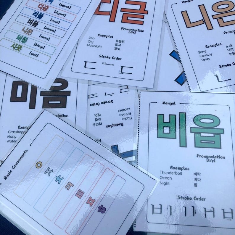 Korean Alphabet Flash Cards: Hangeul Learning (digital Download) - Etsy ...