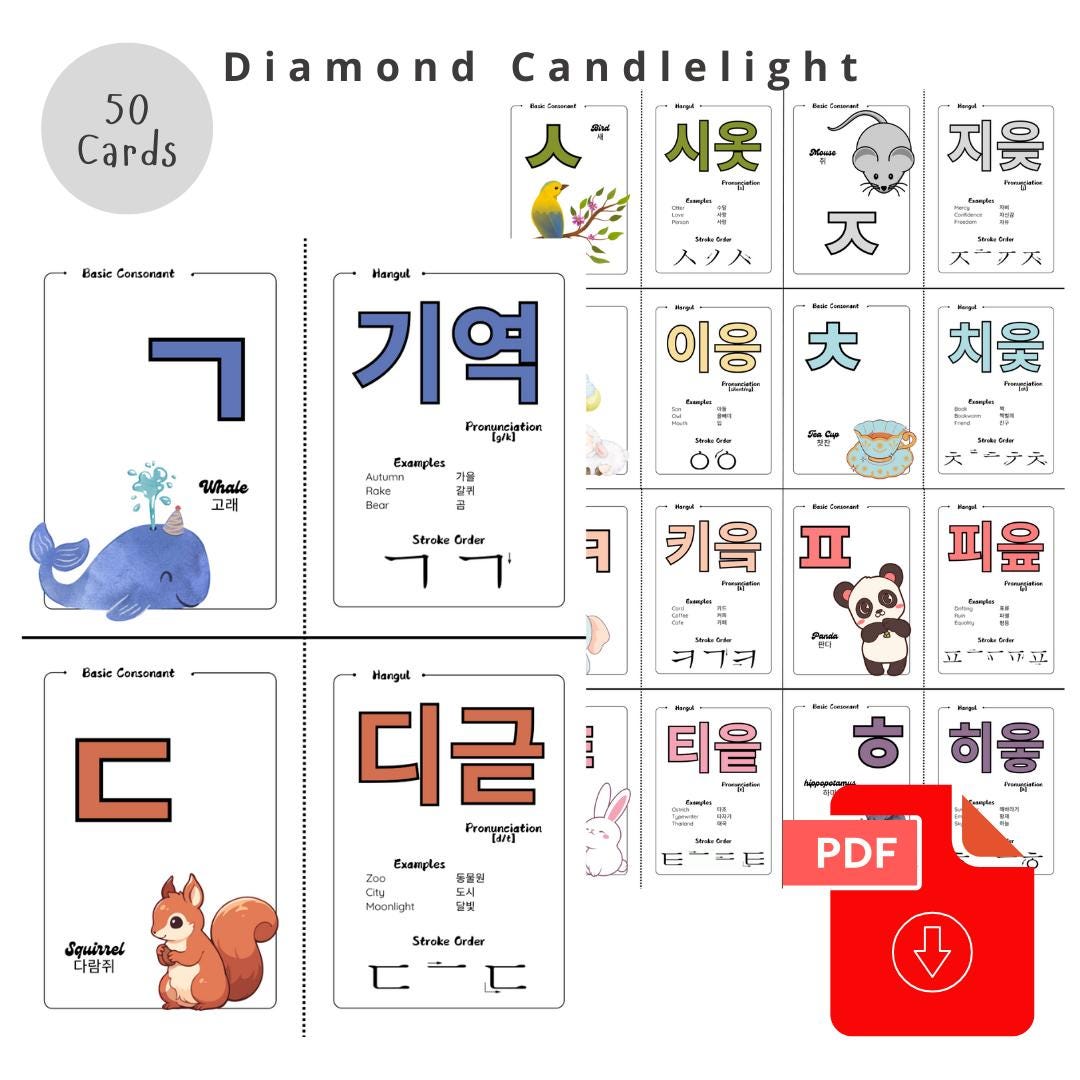 DIGITAL Download Only - Korean Language 한글 Alphabet Flash Cards ...