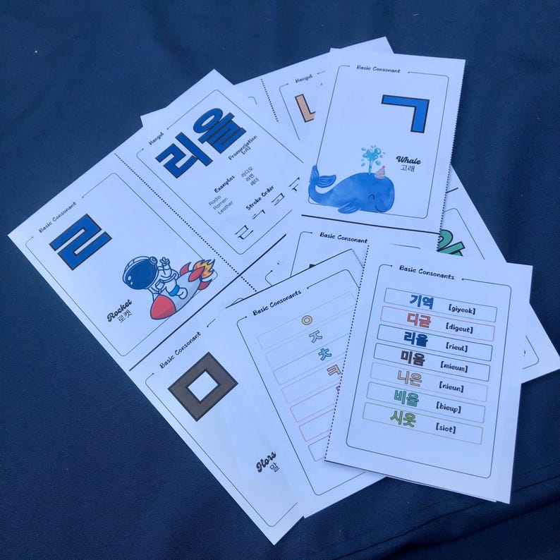 Korean Alphabet Flash Cards: Hangeul Learning (digital Download) - Etsy ...