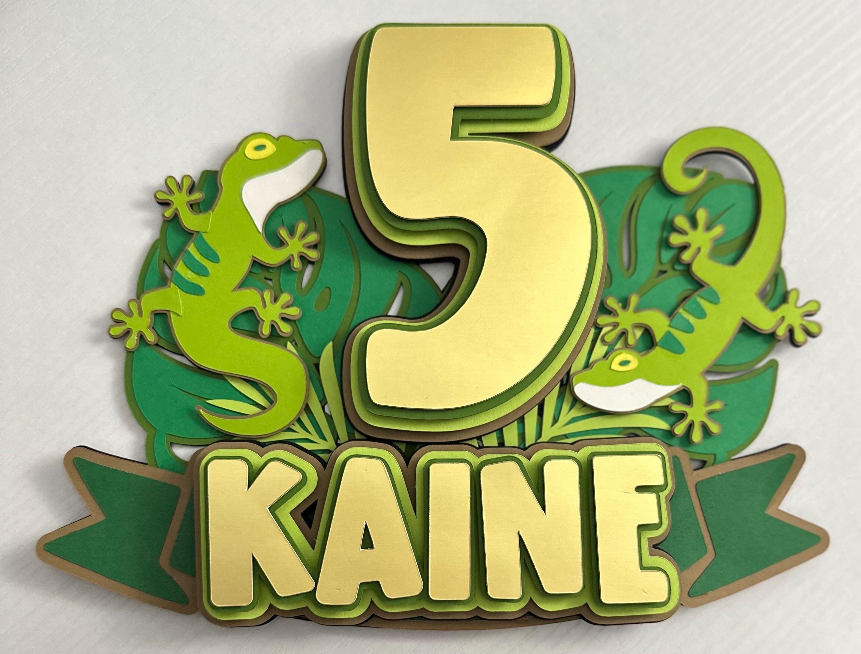 Jungle Gecko Cake Topper Personalized Custom Name & Number 3D Cardstock ...