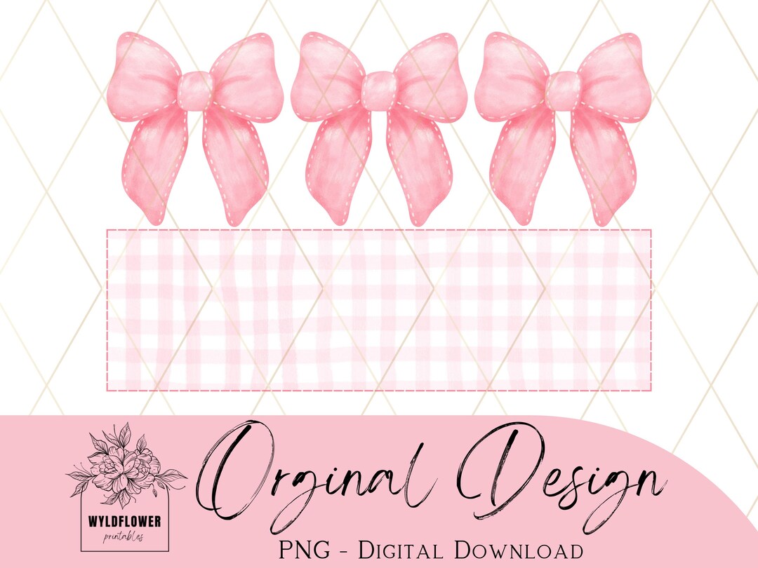 Personalized Monogram Coquette Pink Bow PNG Gingham Watercolor Soft ...