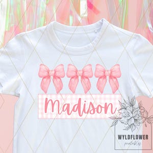 Personalized Monogram Coquette Pink Bow PNG Gingham Watercolor Soft ...