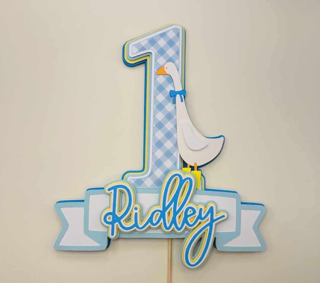 Birthday Goose Gingham Cake Topper - First Birthday Party Decor Custom ...