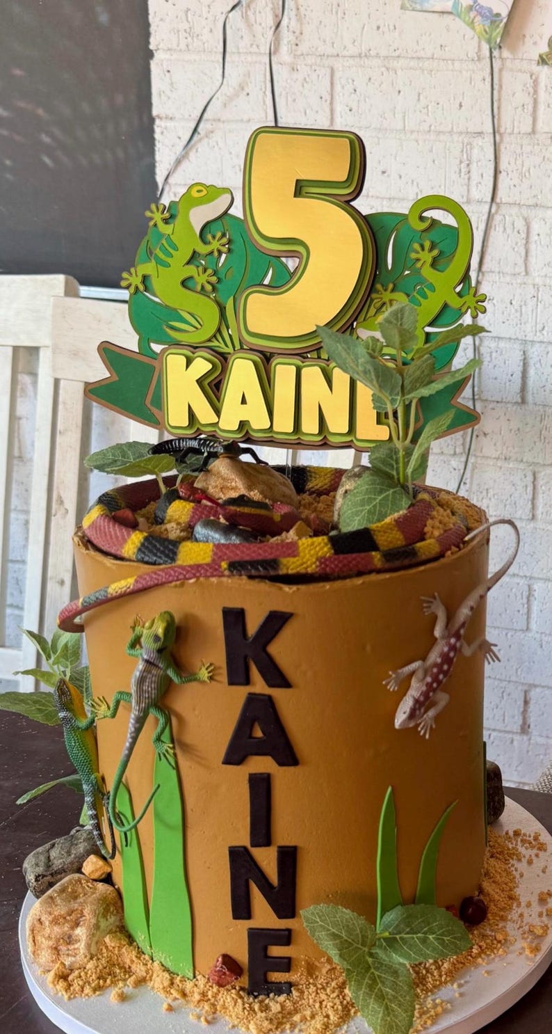 Jungle Gecko Cake Topper Personalized Custom Name & Number 3D Cardstock ...