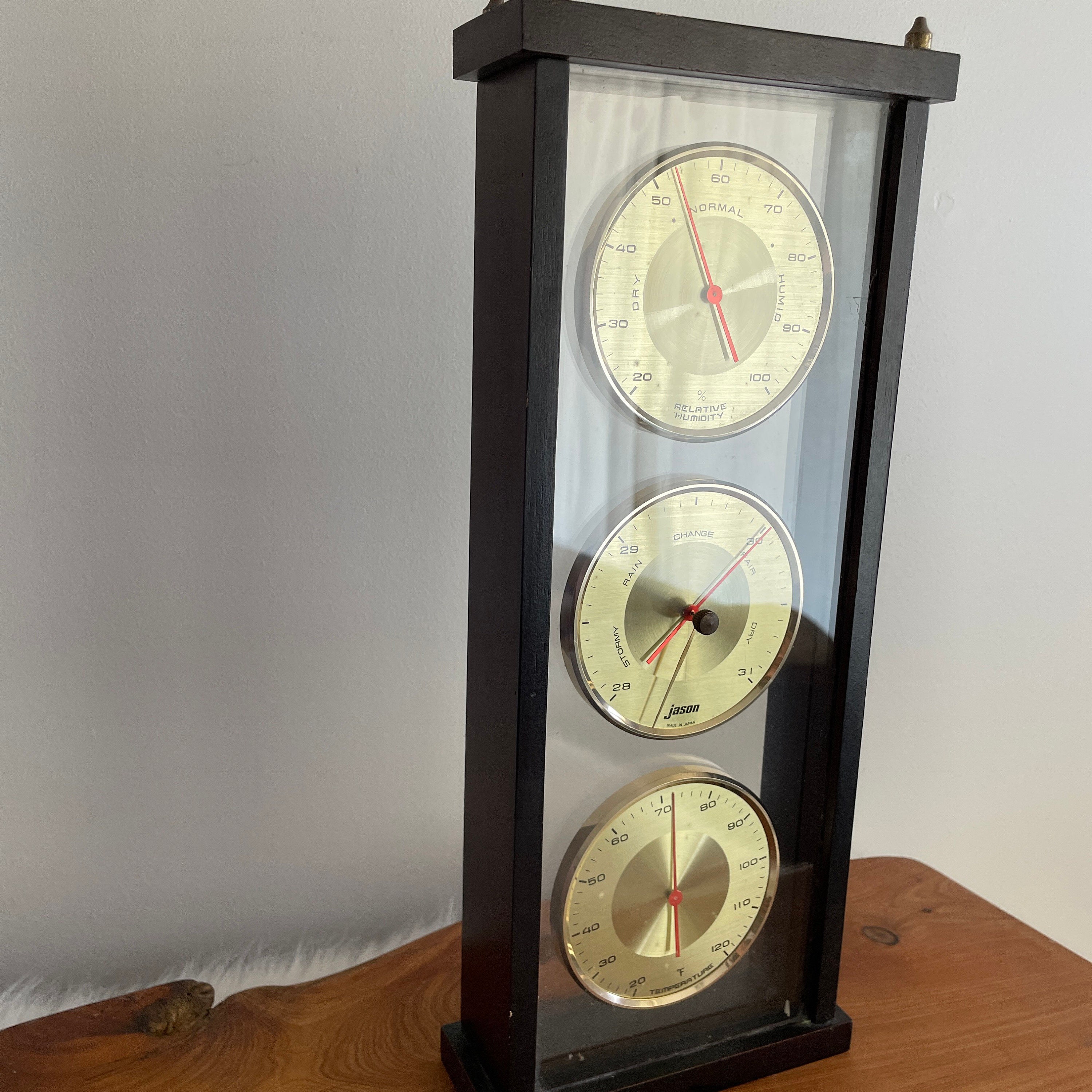 Vintage JASON WEATHER STATION Thermometer Barometer Hydrometer Dark ...