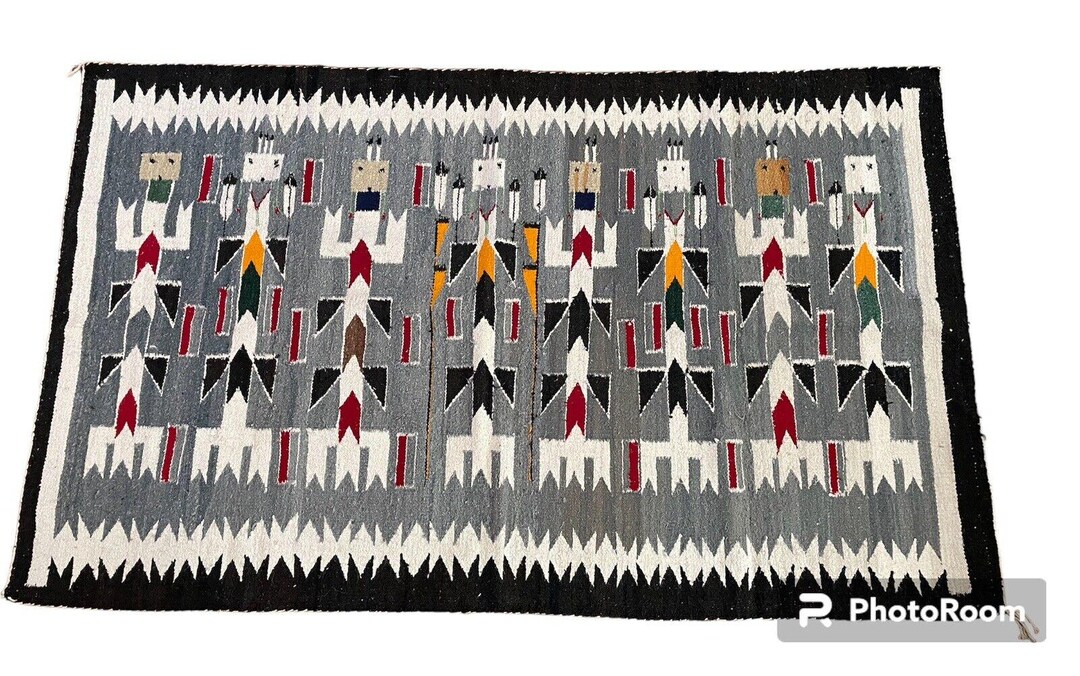 Vintage Navajo Yei & Yei Be Chei Pictorial Rug Mid Century Handspun 40 ...