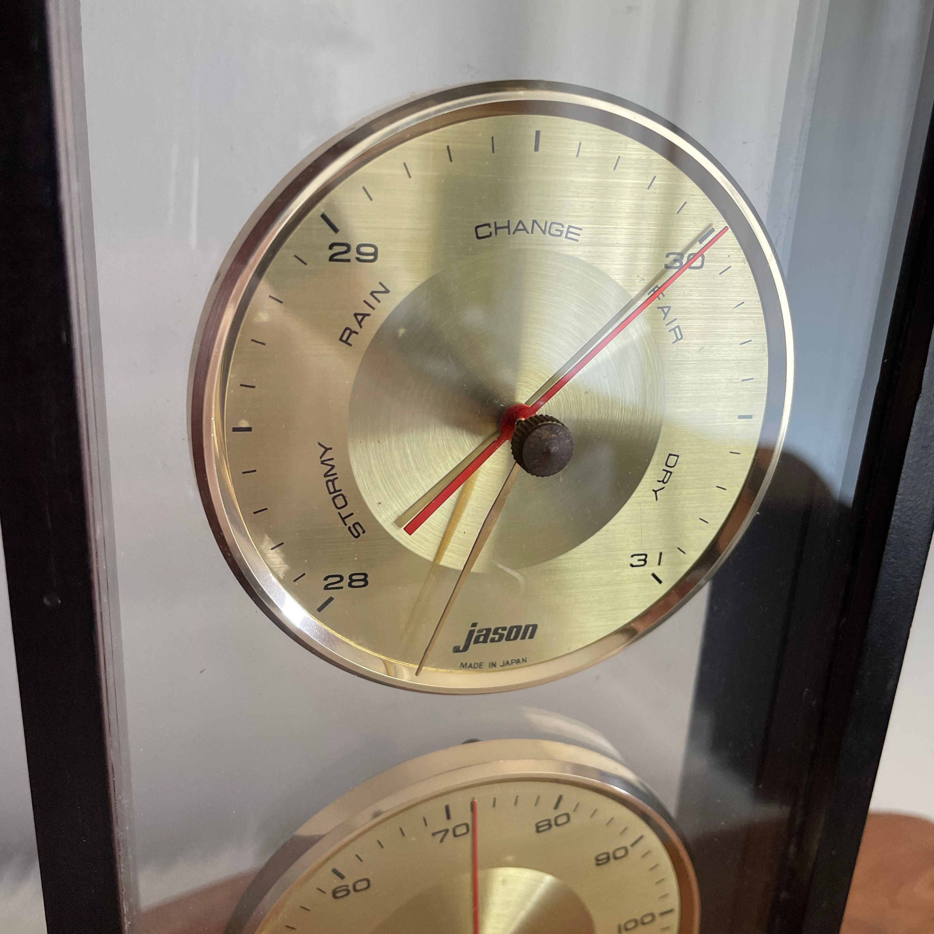 Vintage JASON WEATHER STATION Thermometer Barometer Hydrometer Dark ...