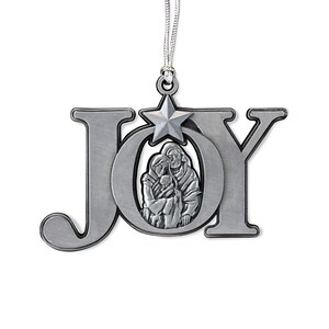 Joy Nativity Antique Silver Christmas Ornament Baby Jesus Mother Mary ...