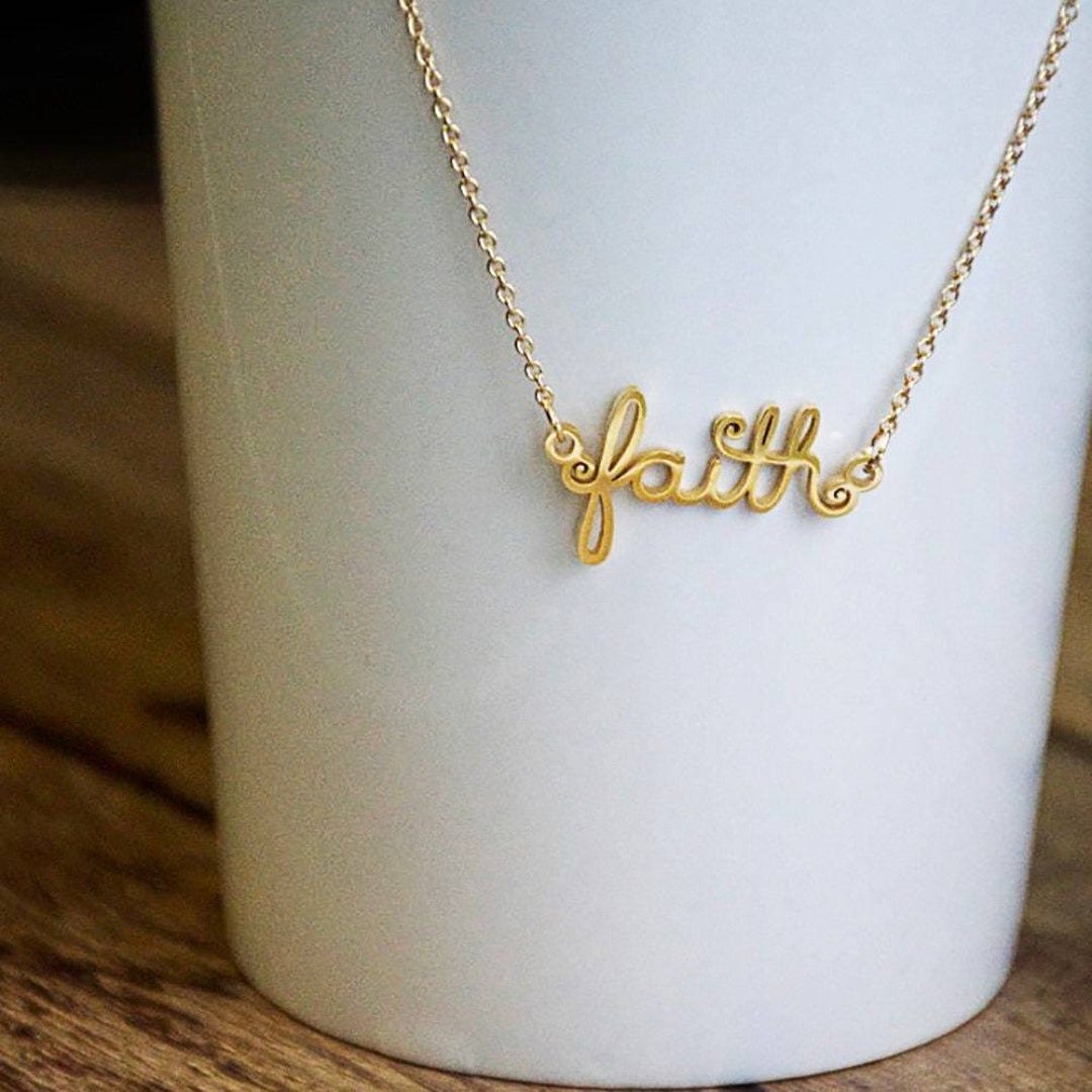 Faith Script Necklace Gold Finish Cursive Script Word - Etsy
