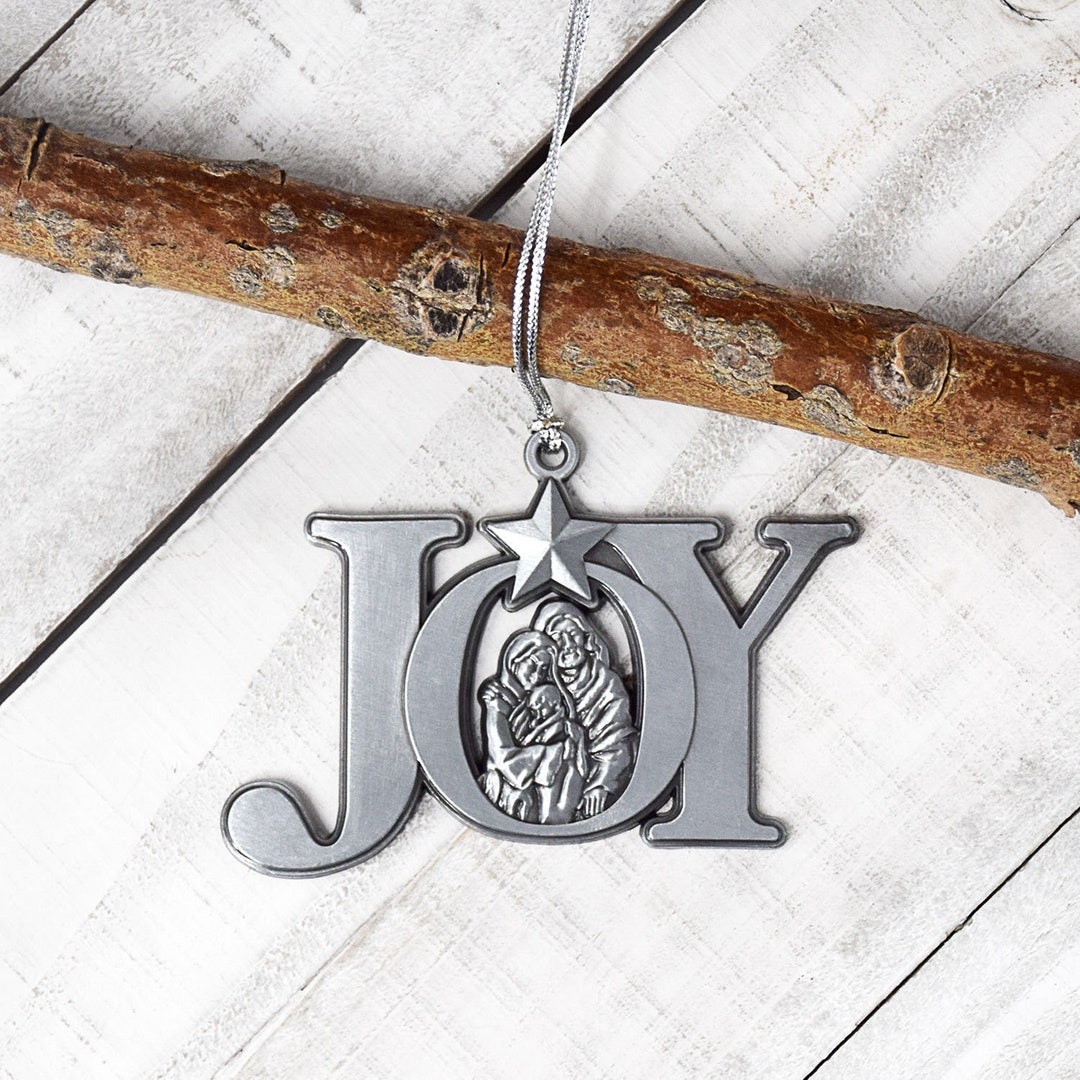 Joy Nativity Antique Silver Christmas Ornament Baby Jesus Mother Mary ...