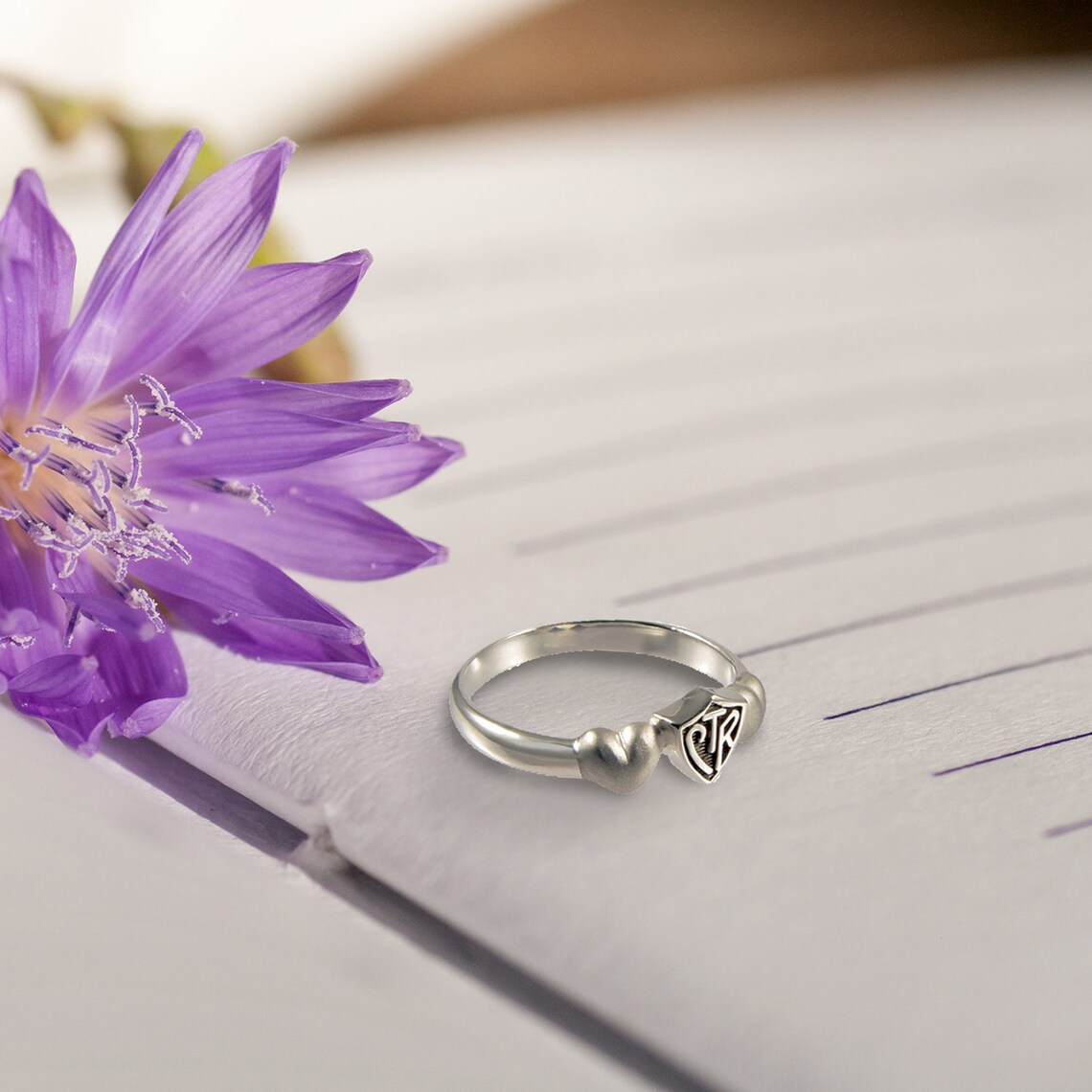Satin Hearts CTR Ring Dainty Design Sterling Silver Choose the | Etsy