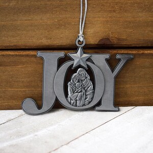 Joy Nativity Antique Silver Christmas Ornament Baby Jesus Mother Mary ...