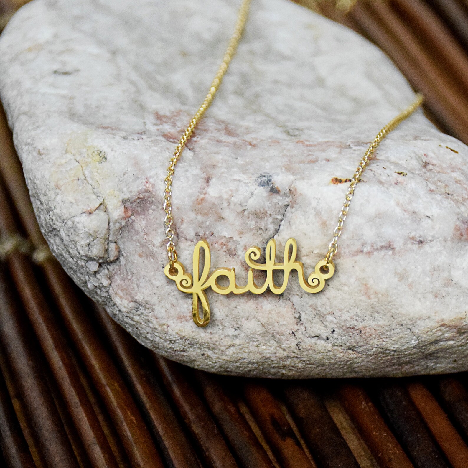 Faith Script Necklace Gold Finish Cursive Script Word - Etsy
