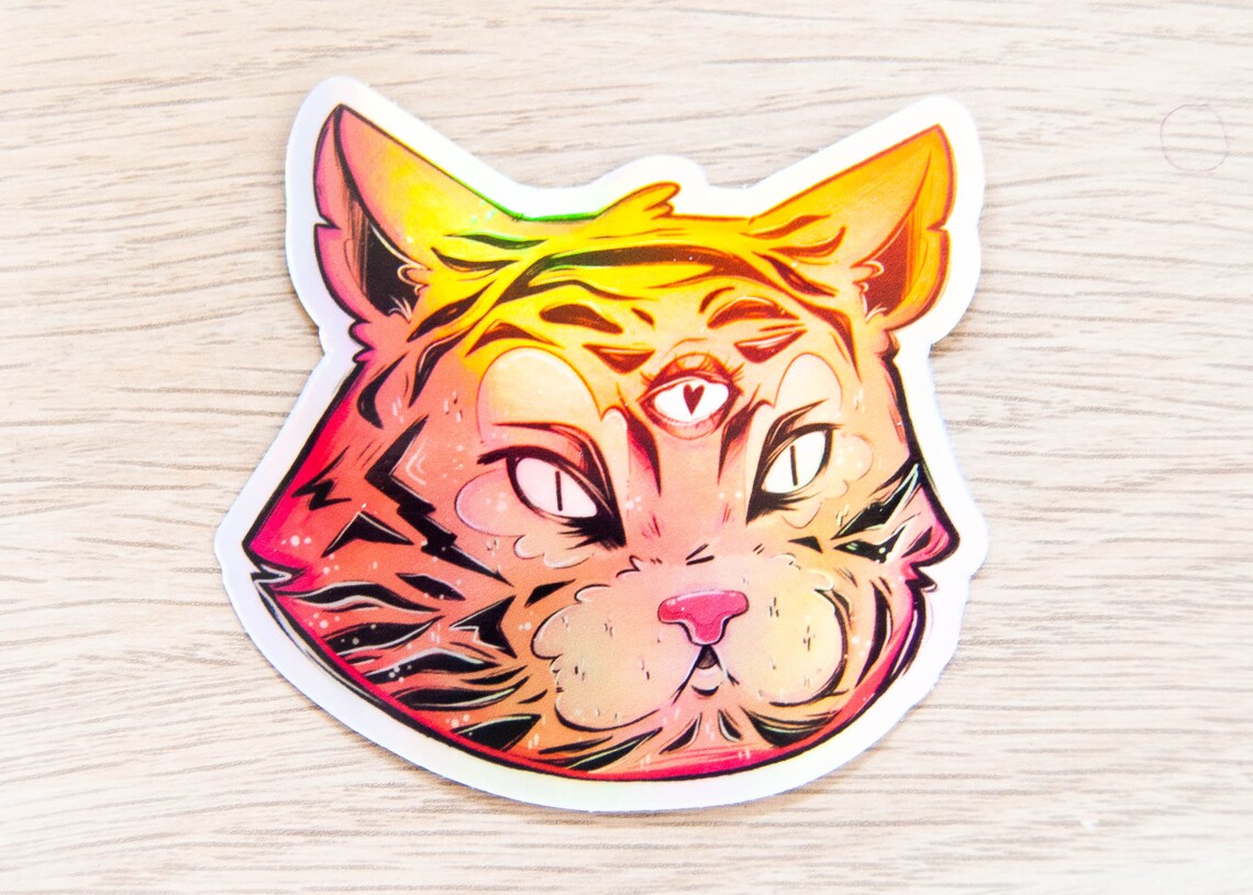 Holographic Tiger Head Sticker | Etsy