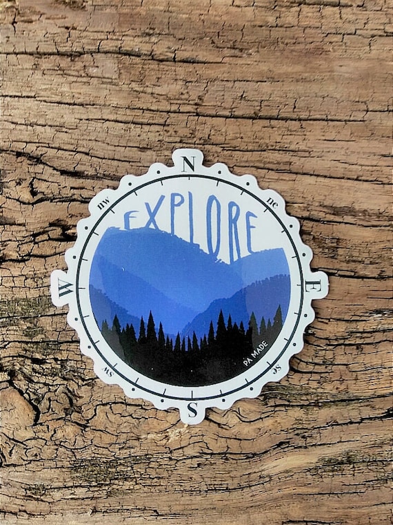 Explore Mountains Adventure Compass Waterproof Sticker | Etsy