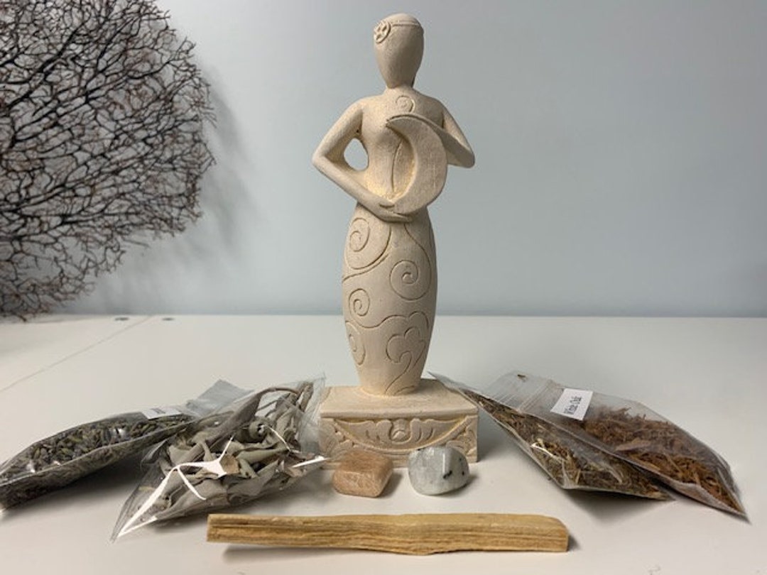 Moon Goddess Statue, Gypsum, With Moonstone and Herbs - Etsy