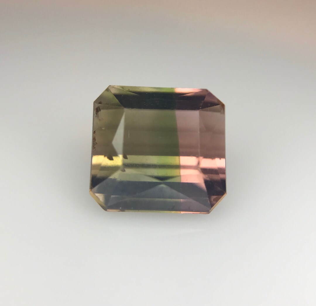 2.54 Ct Emerald Cut Watermelon Tourmaline, Bi-color Tourmaline ...