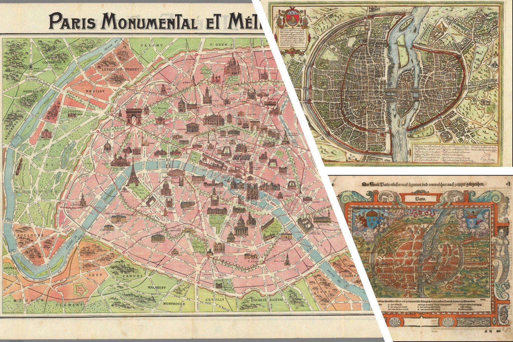 Vintage Historical Maps of Paris Print, High Quality Digital Download ...
