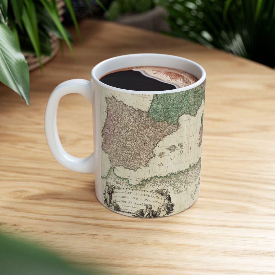 William Faden 1785 Mediterranean Map Ceramic Mug | Historic Cartography ...