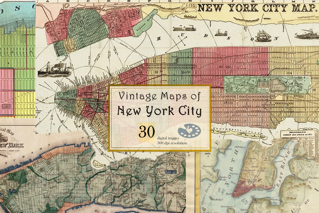 Vintage Historical Maps of New York Print, High Quality Digital ...