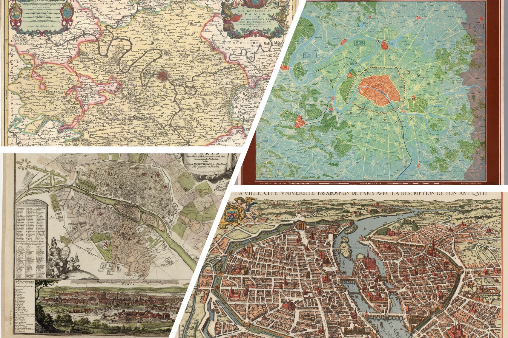 Vintage Historical Maps of Paris Print, High Quality Digital Download ...