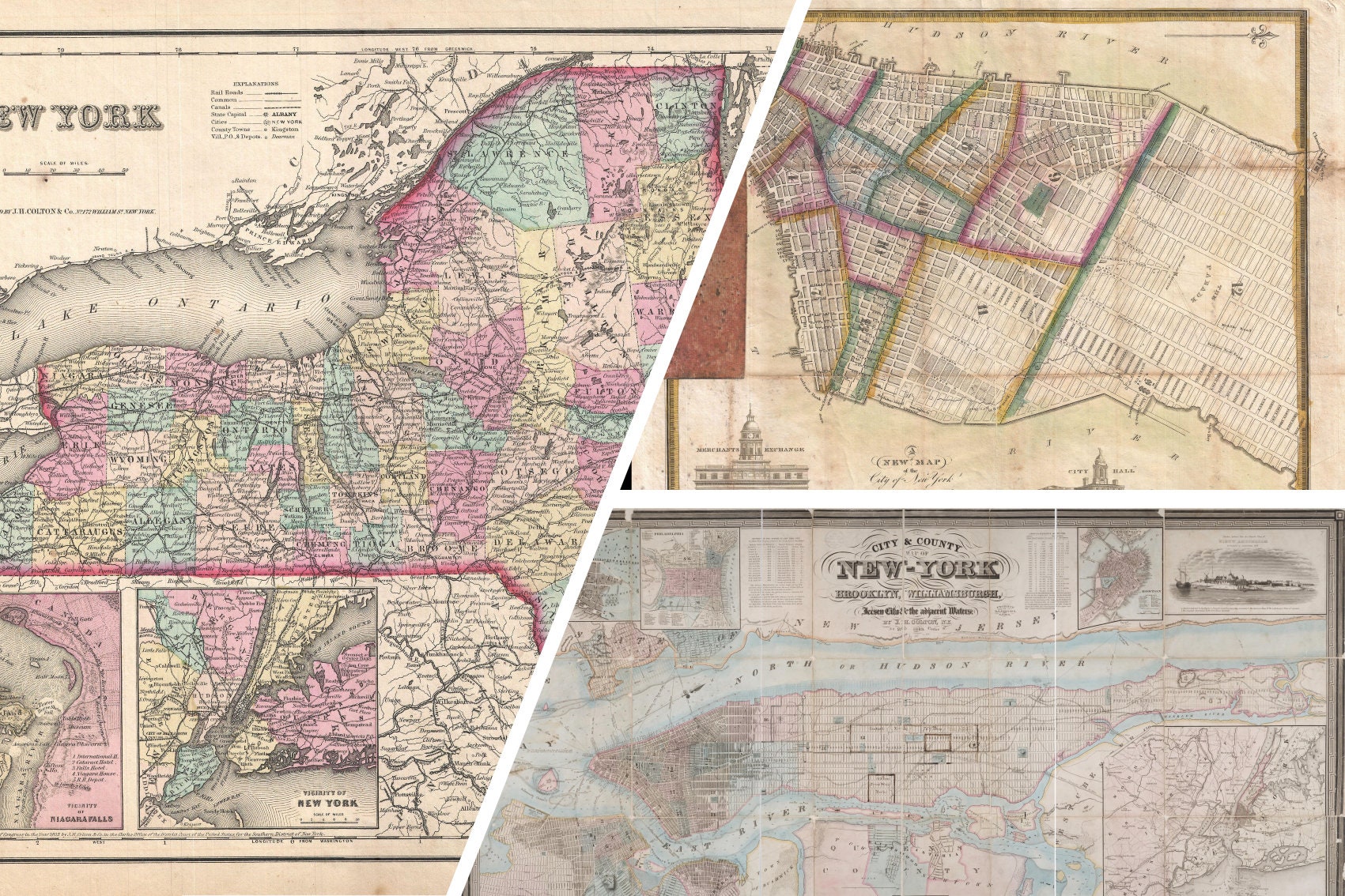 Vintage Historical Maps of New York Print, High Quality Digital ...