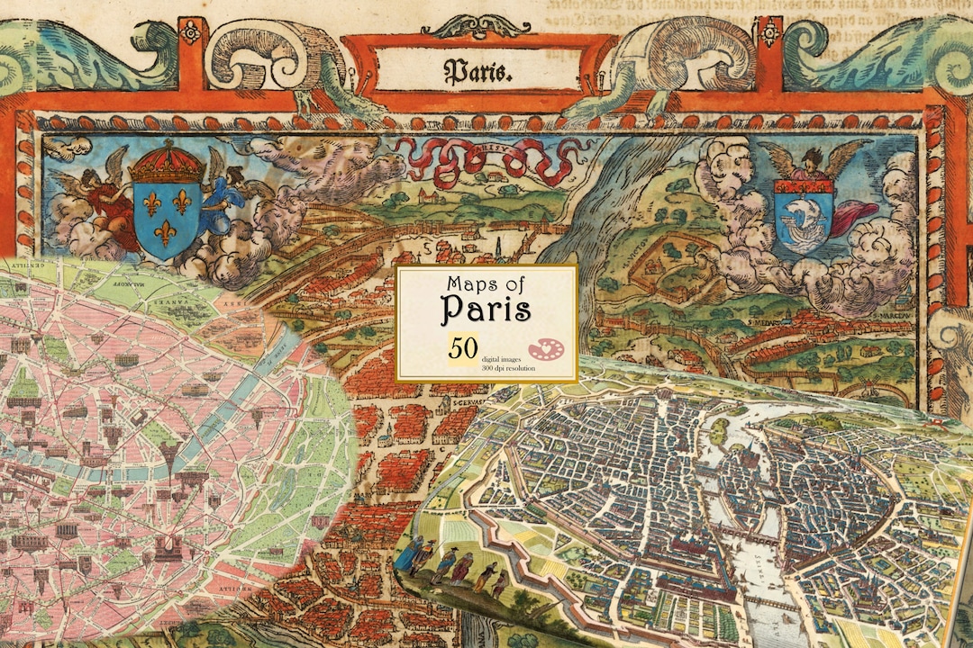 Vintage Historical Maps of Paris Print, High Quality Digital Download ...