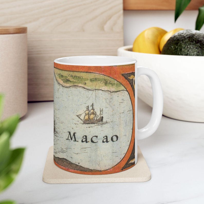 Macao Map Border Ceramic Mug | City Map Outline Mug, Macau Map Coffee ...