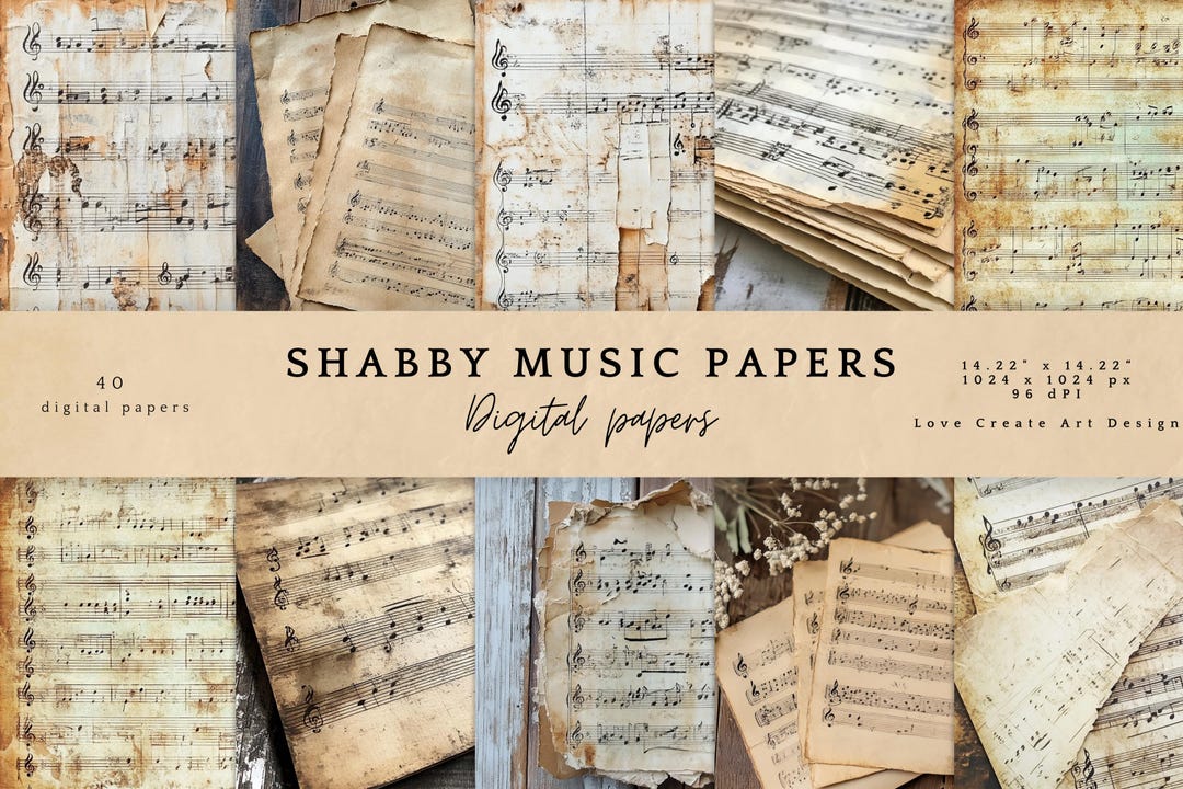 Shabby Sheet Music Digital Paper Pack: Junk Journal Supplies (digital ...