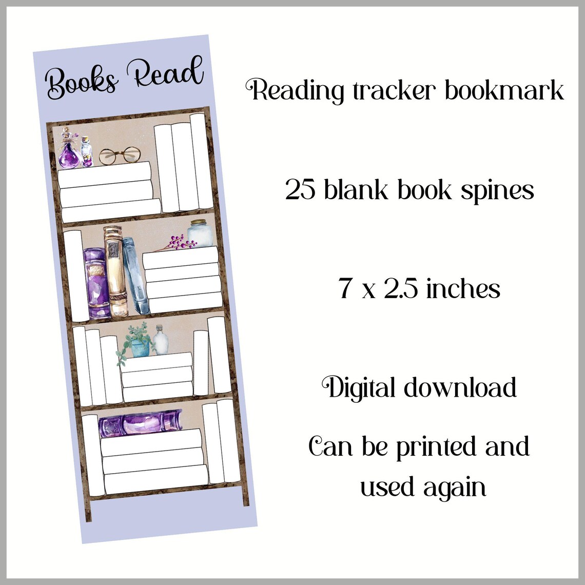 Reading Tracker Bookshelf Bookmark Set of 3, 25 Blank Spines, 7x2.5 ...