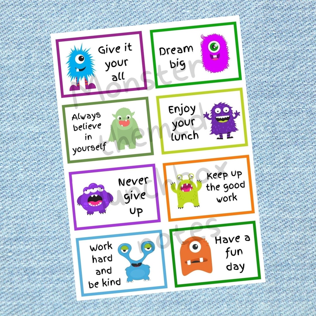 Cute, Colourful Fun Monster Lunchbox Notes *digital Product A4 (8.3x11 ...