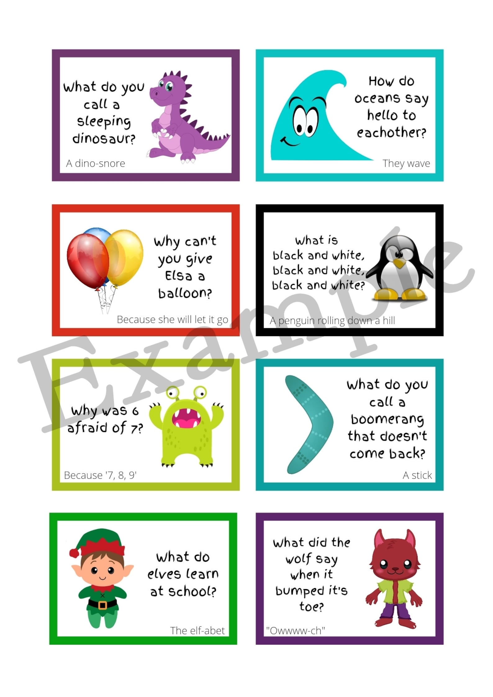 Fun lunchbox joke notes on A4 size sheet Digital product | Etsy