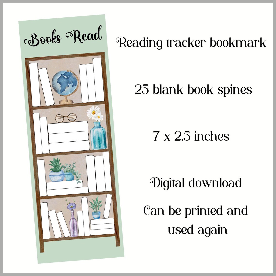 Lovely Reading Tracker Bookshelf Bookmark Set, 25 Blank Spines, 7x2.5 ...